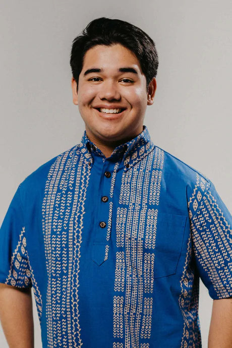 Nakeu Taupe Ohe Kapala on Indigo Linen/Cotton Aloha Shirt – Nā Mea Hawaiʻi